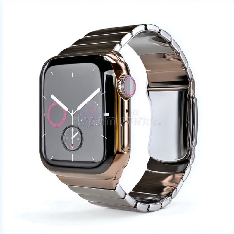 Smartwatch with Metal Band on a White Plain Surface View Stock ...
