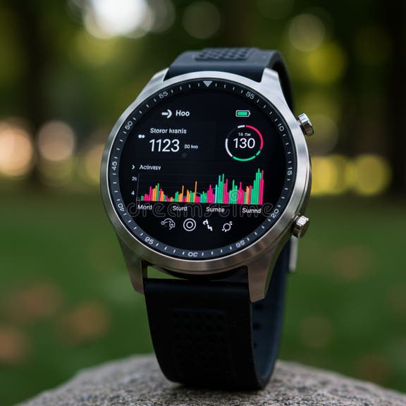 A Smartwatch with a Metal Bezel and a Black Rubber Strap Displays a ...