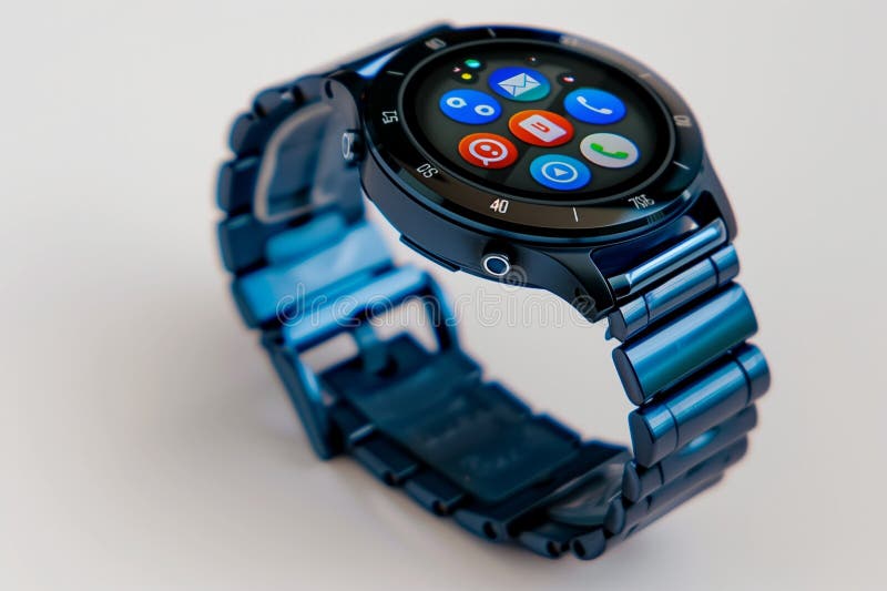A Smartwatch with a Metallic Blue Finish and a Circular Touchscreen ...