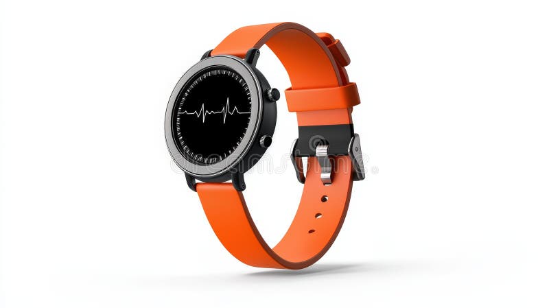 Smartwatch with Orange Strap White Background Stock Illustration ...