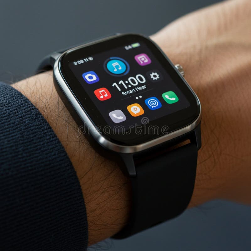 Smartwatch on a Person S Wrist Features a Rectangular, Black Screen ...