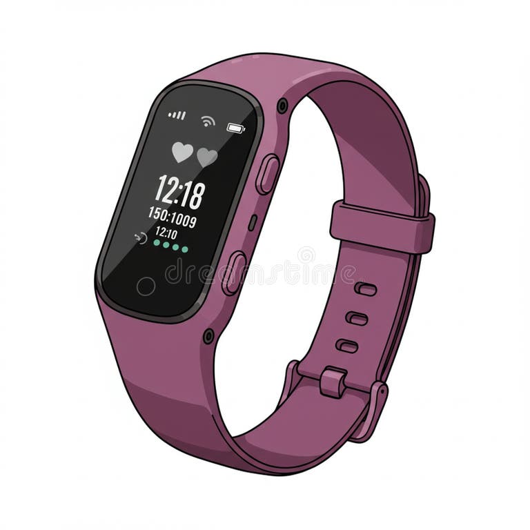 Smartwatch with a Purple Strap and a Black Rectangular Face Displaying ...