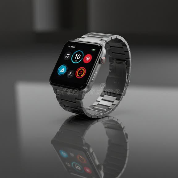 Smartwatch with a Rectangular Black Face, Displaying Colorful App Icons ...