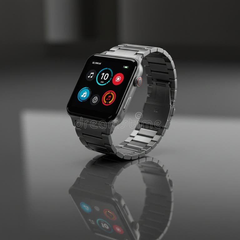 Smartwatch with a Rectangular Black Face, Displaying Colorful App Icons ...