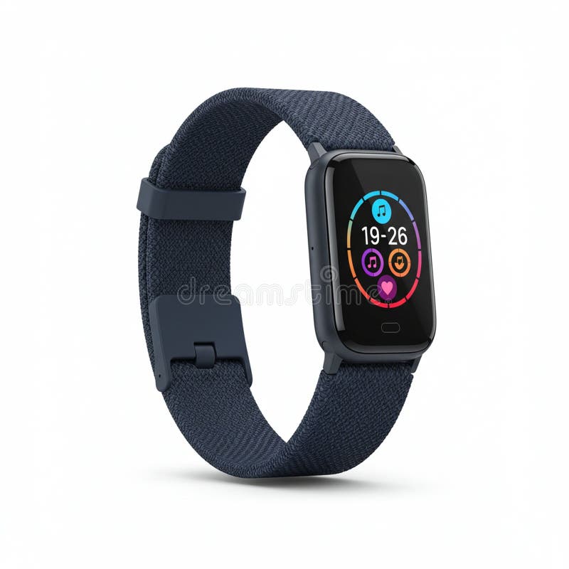 Smartwatch with a Rectangular Black Face Displaying a Digital Interface ...