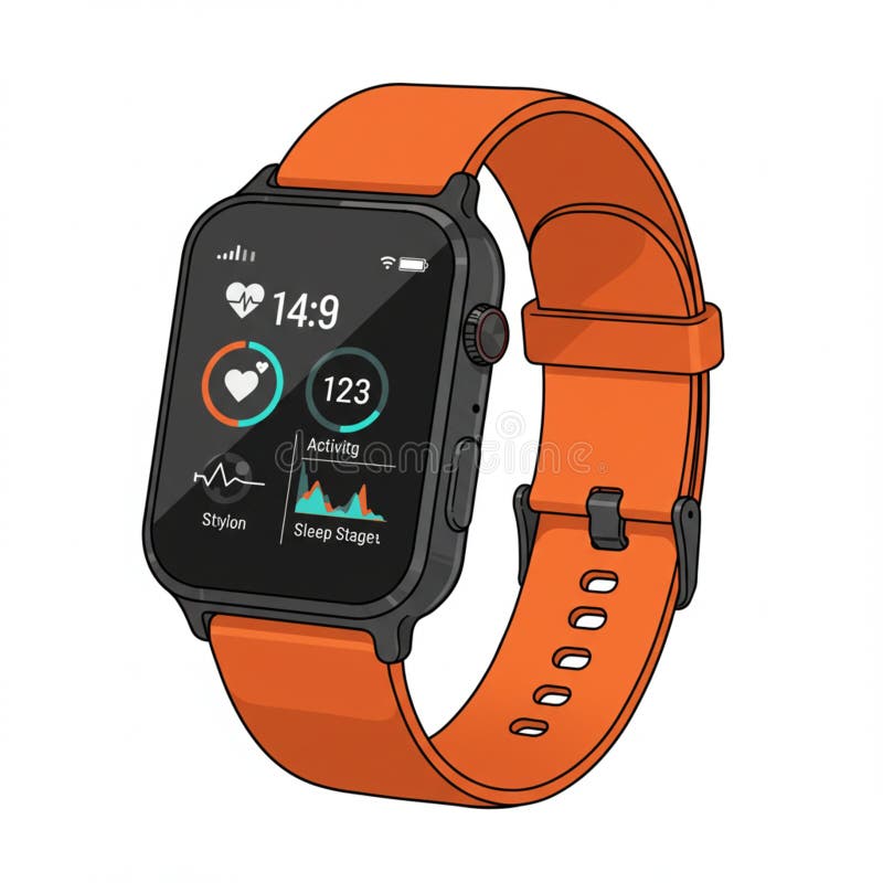 Smartwatch with a Rectangular Black Face Displaying Health Metrics ...