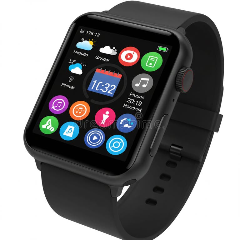 Smartwatch with a Rectangular Black Screen and a Black Strap. the ...