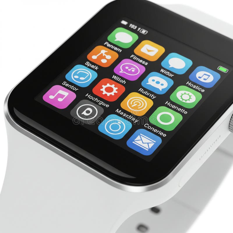 Smartwatch with a Rectangular Black Screen Displaying Colorful App ...