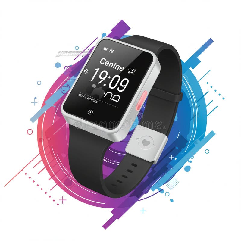 Smartwatch with a Rectangular, Black Screen Displaying the Time (19:09 ...