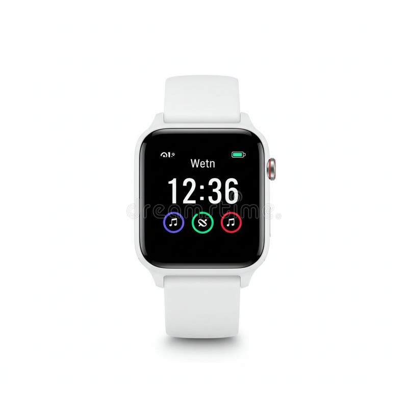 Smartwatch with a Rectangular Black Touchscreen Display and a White ...