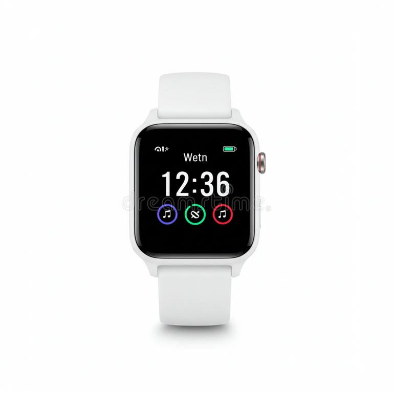 Smartwatch with a Rectangular Black Touchscreen Display and a White ...