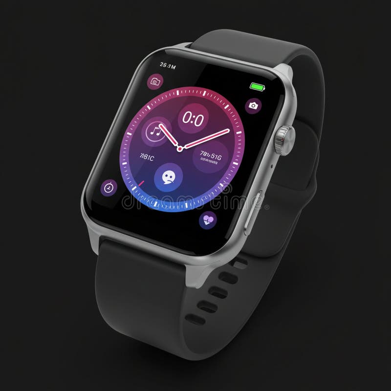 Smartwatch with a Rectangular, Curved Glass Face and a Sleek Silver ...