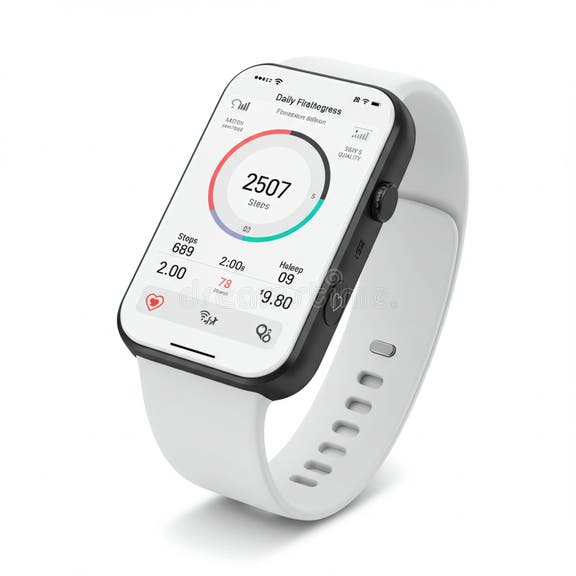 Smartwatch with a Rectangular Display, Black Case, and White Adjustable ...