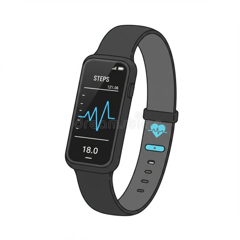 Smartwatch with a Rectangular Display and Black Strap. the Screen Shows ...