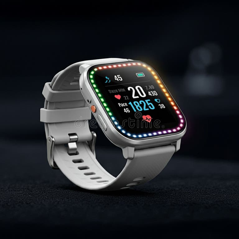 Smartwatch with a Rectangular Display, Featuring a White Strap and a ...