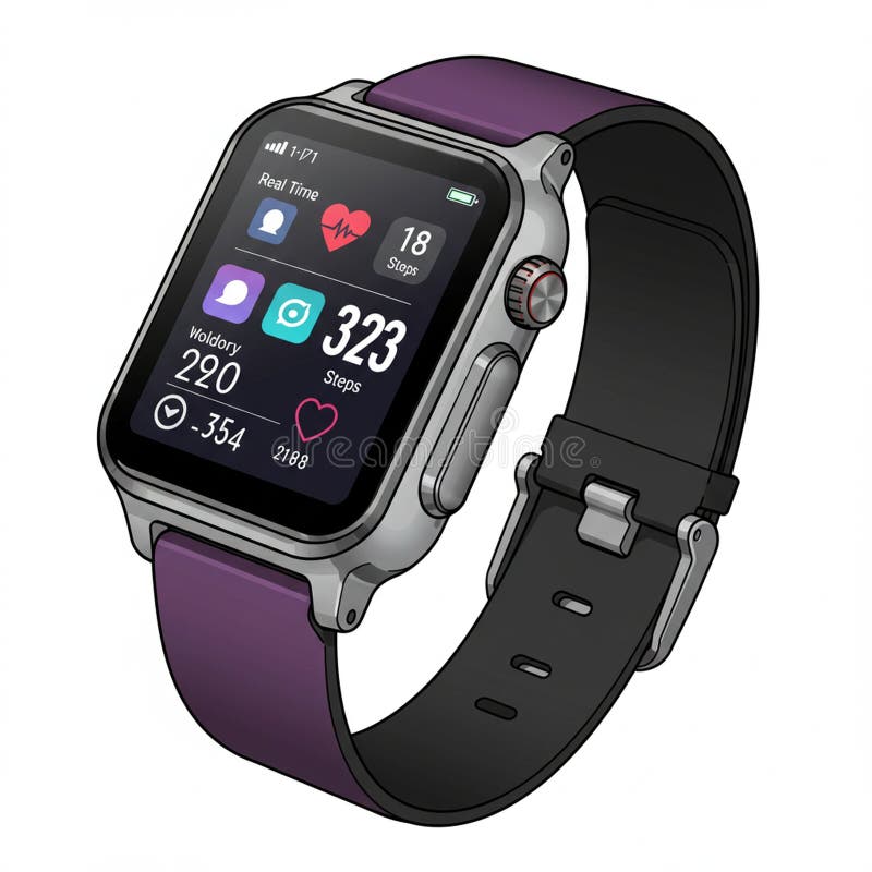 Smartwatch with a Rectangular Display Screen Showing Real-time Health ...