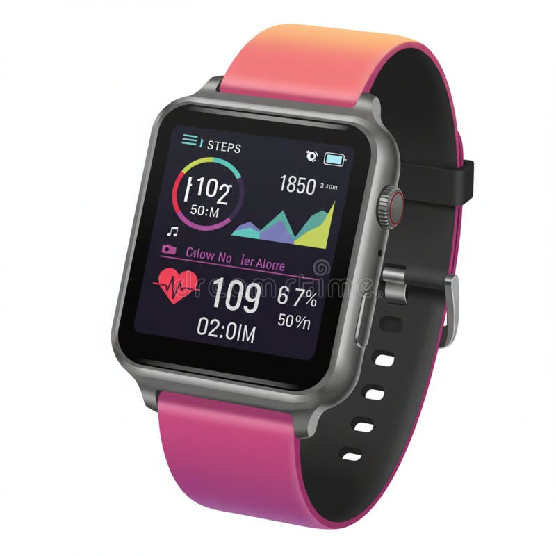 Smartwatch with a Rectangular Display Showing Fitness Data, Including ...