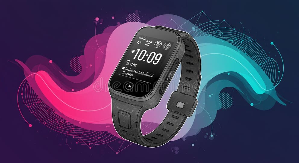 Smartwatch with a Rectangular Face, Displaying Time, Date, and Heart ...