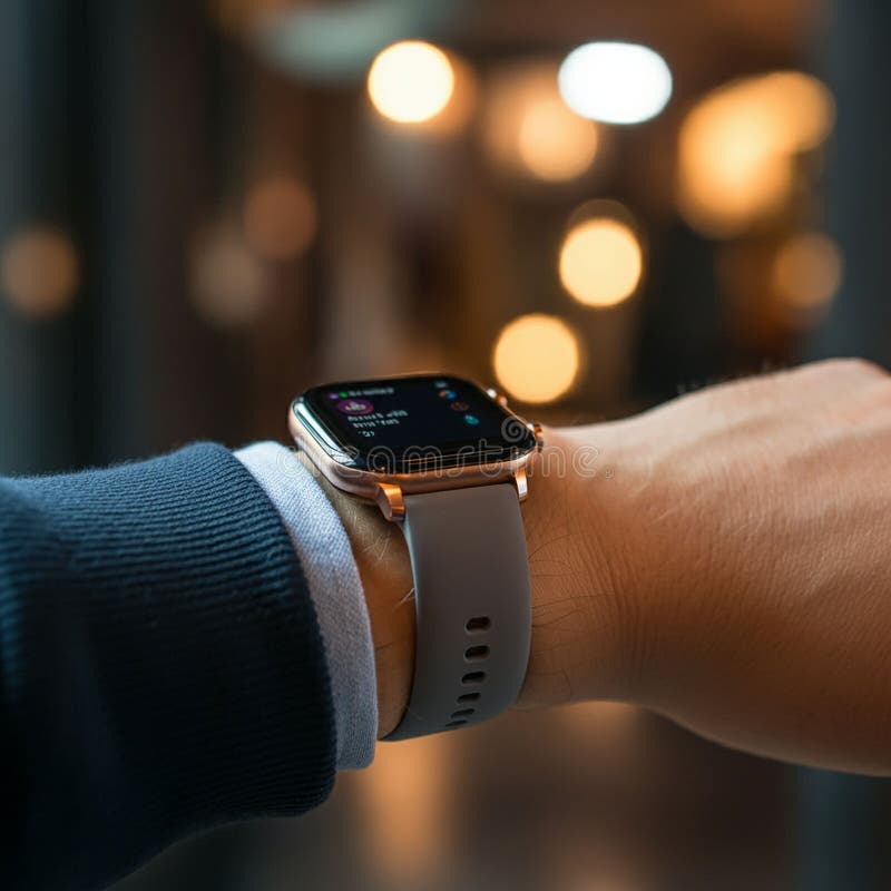 A Smartwatch with a Rectangular, Glossy Display Screen is Worn on a ...