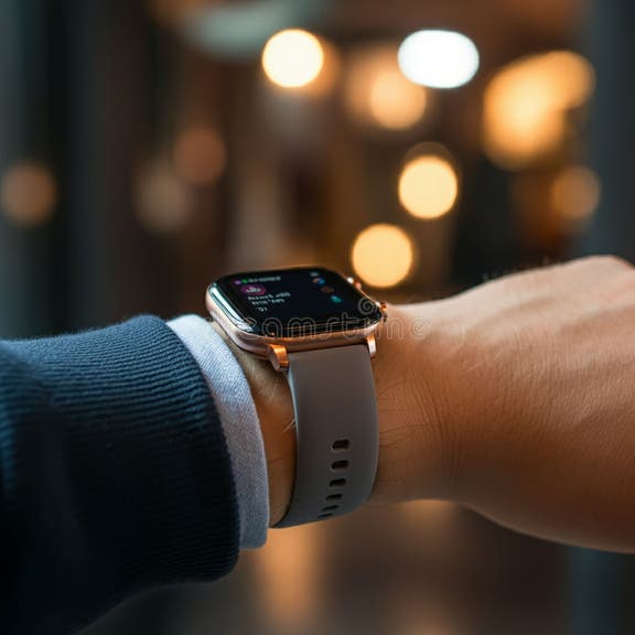 A Smartwatch with a Rectangular, Glossy Display Screen is Worn on a ...