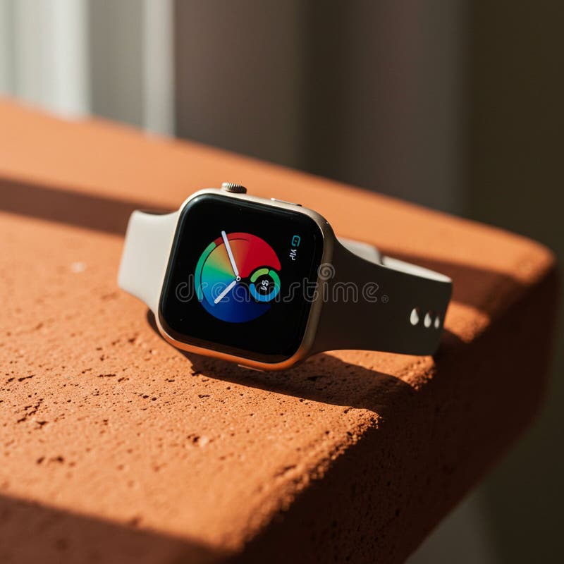 A Smartwatch with a Rectangular Screen Displaying a Colorful Activity ...