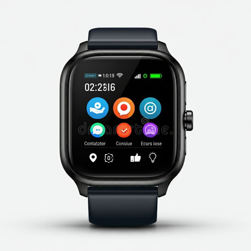 Smartwatch with a Rectangular Touchscreen Display, Featuring a Dark ...