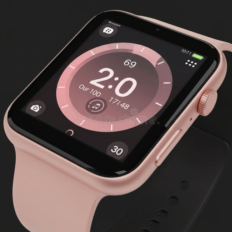 Smartwatch with a Rectangular Touchscreen Display and a Rose Gold Case ...