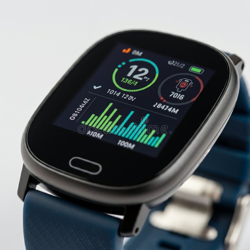 Smartwatch with a Rectangular Touchscreen Displaying Fitness Data ...