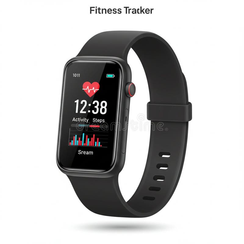 Smartwatch with a Rectangular Touchscreen Face Displaying a Heart Rate ...