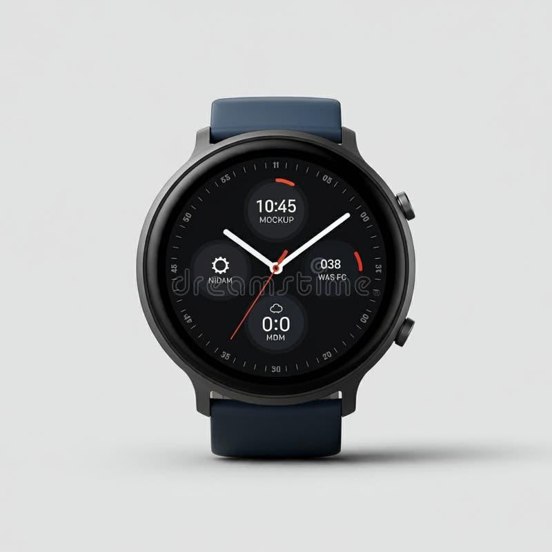 Smartwatch with a Round Black Face and Two Side Buttons. the Display ...