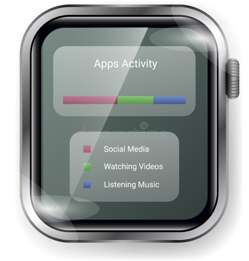 Smartwatch Screen Time Usage Report UI Display with App Activity Analysis Stock Vector ...