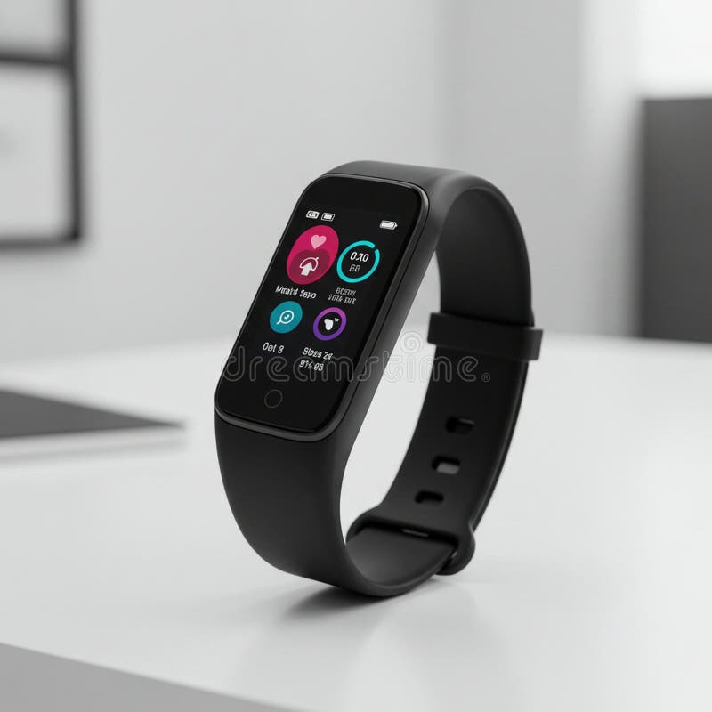 Smartwatch with a Sleek Black Band, Featuring a Rectangular Touchscreen ...