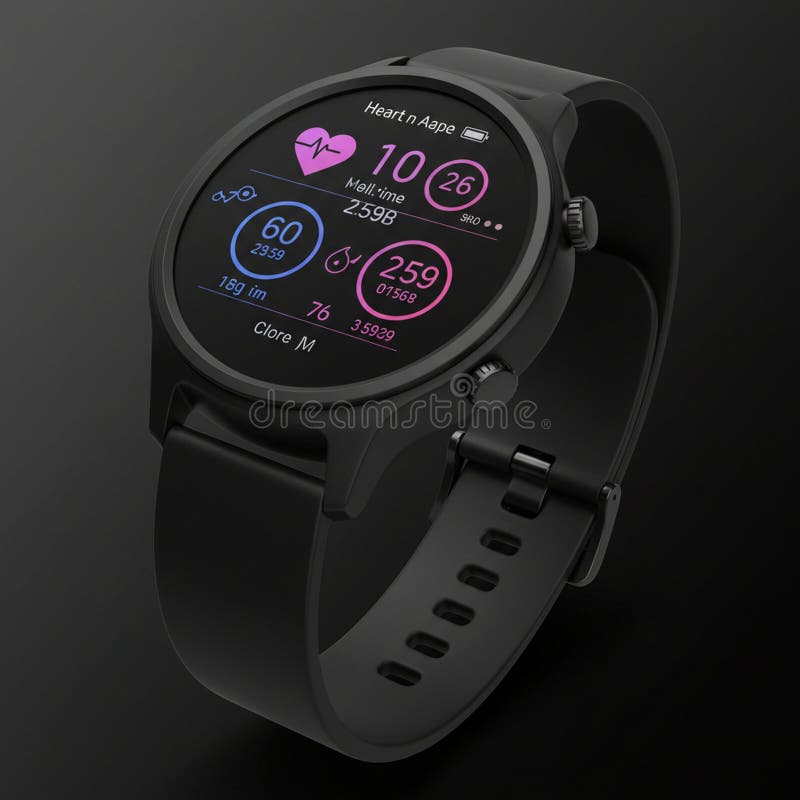 Smartwatch with a Sleek Black Design and Silicone Strap. the Round ...