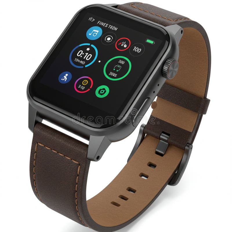 Smartwatch with a Sleek, Black Rectangular Face Displaying Colorful ...