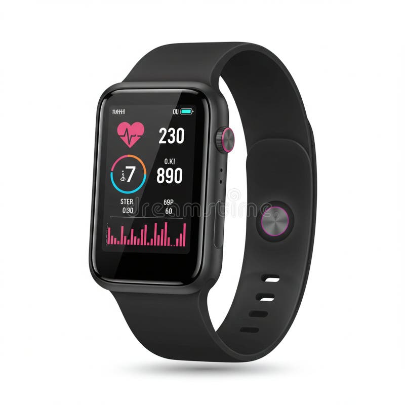 Smartwatch with a Sleek Black Strap and Rectangular Touchscreen Display ...