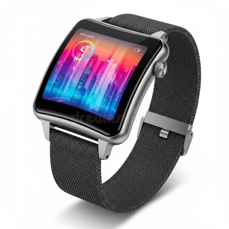 Smartwatch with a Sleek, Curved Rectangular Screen Displaying a ...