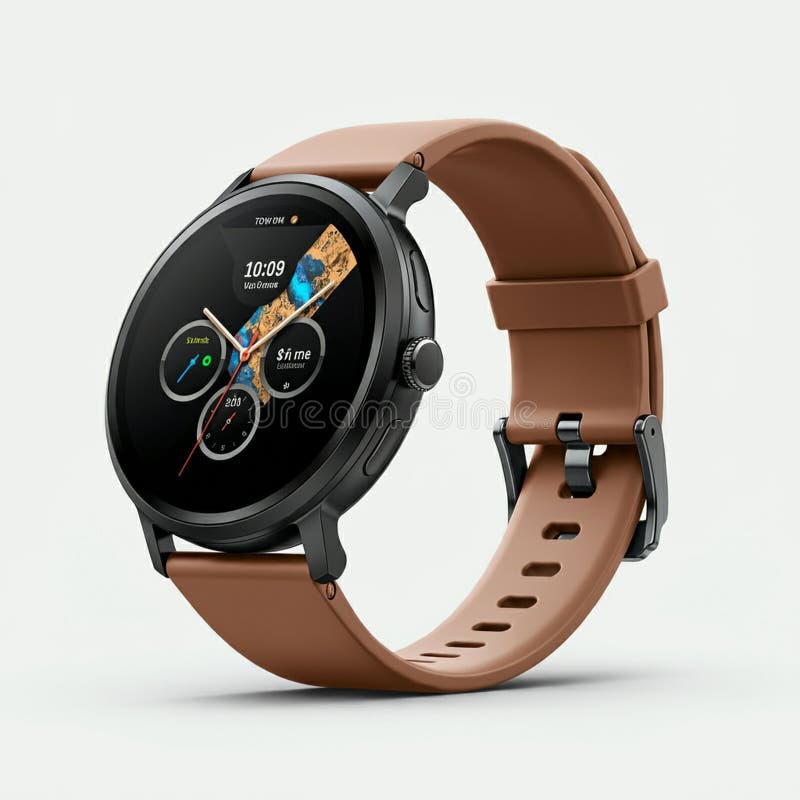 Smartwatch with a Sleek Design Featuring a Round Black Face and a Touch ...