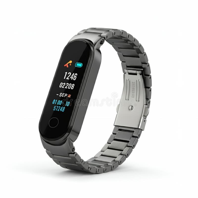 Smartwatch with a Sleek Metallic Design Featuring a Rectangular Touch ...