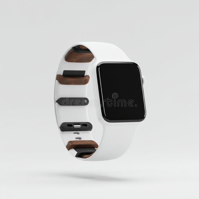 Smartwatch with a Sleek, Rectangular Black Face and a White Band ...