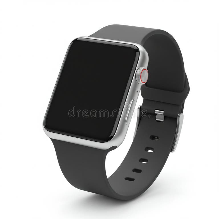 Smartwatch with a Sleek, Rectangular Black Screen and Silver Casing ...
