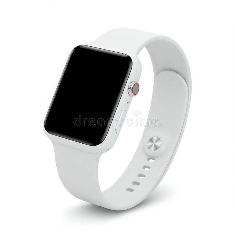Smartwatch with a Sleek, Rectangular Black Screen and a White Rubber ...