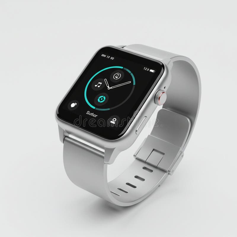 Smartwatch with a Sleek, Silver Metallic Band and Rectangular ...