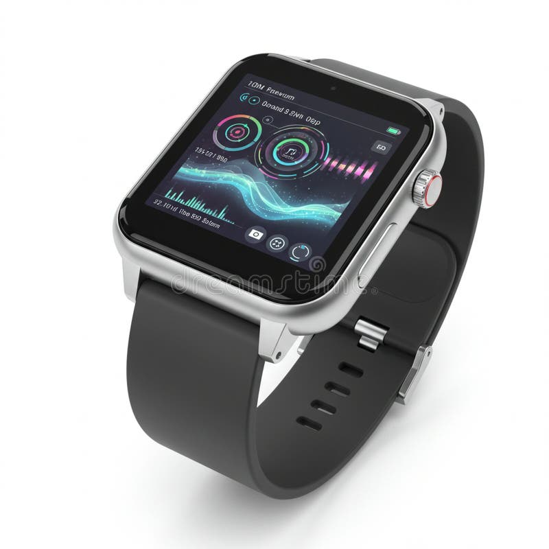 Smartwatch with a Sleek, Square Face Displaying a Colorful Digital ...