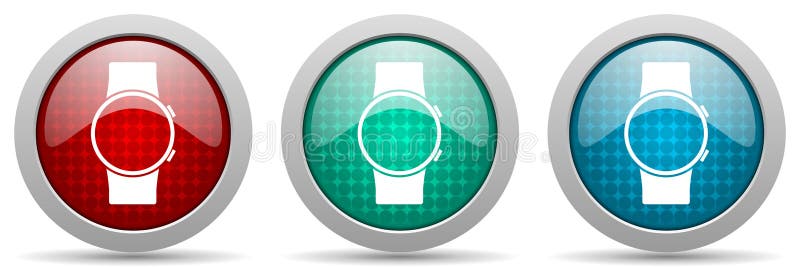 Smartwatch, Smart Watch Vector Icon Set, Glossy Web Buttons Collection ...
