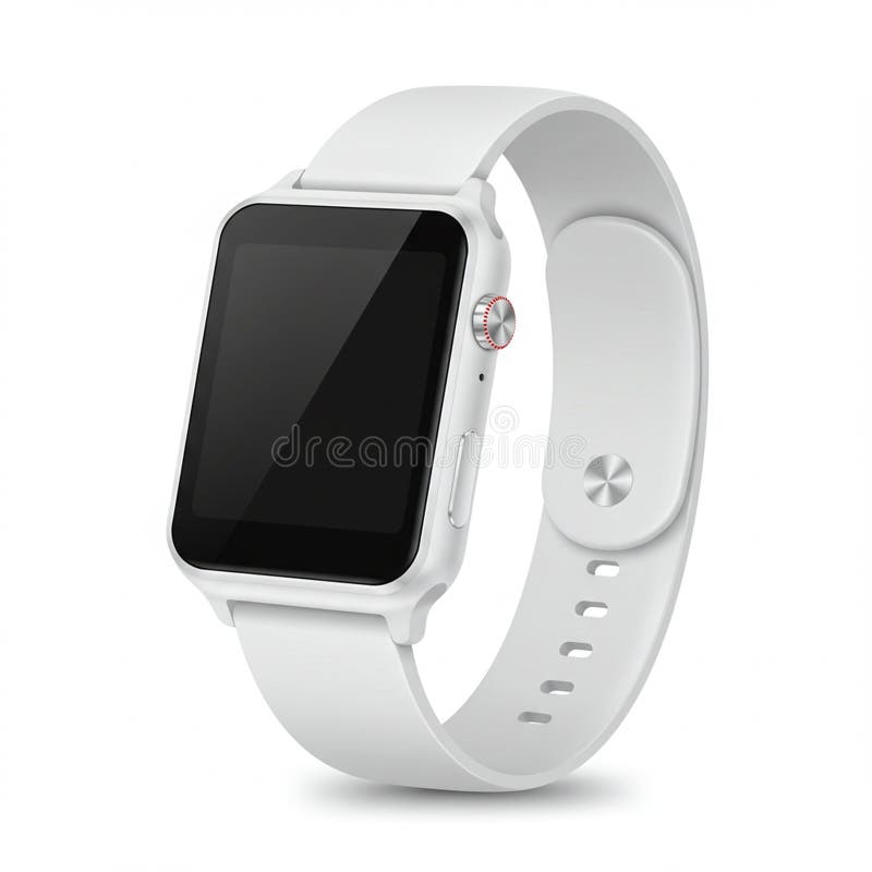 Smartwatch with a Square, Black Touchscreen Face, and a Sleek White ...