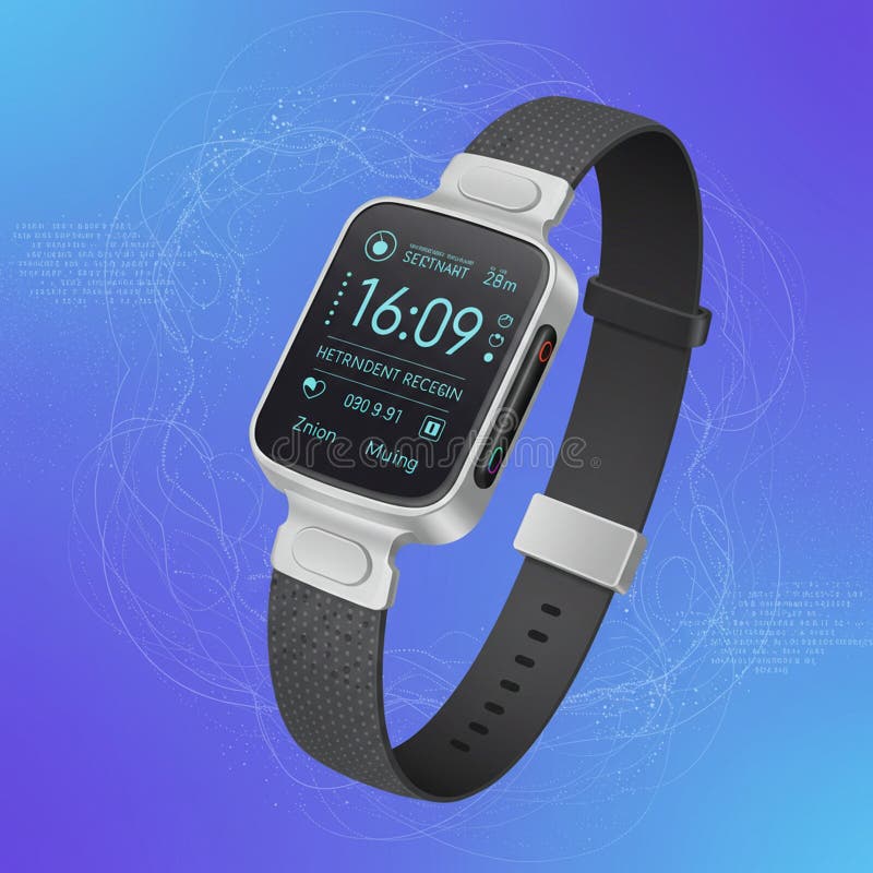 Smartwatch with a Square Digital Display Featuring Various Indicators ...