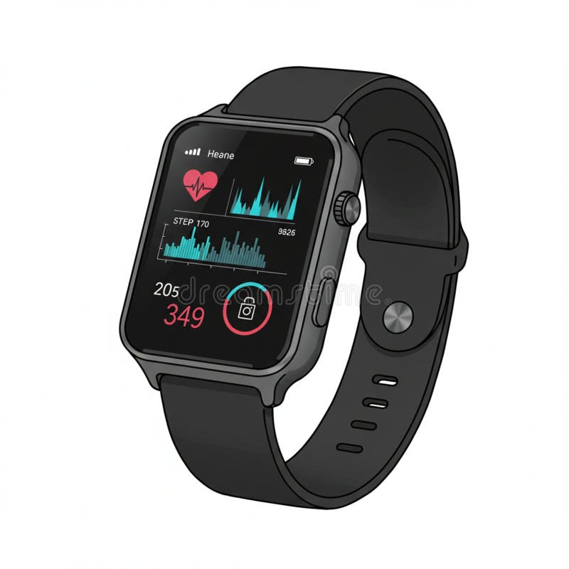 Smartwatch with a Square Display, Featuring Health Metrics. the Screen ...