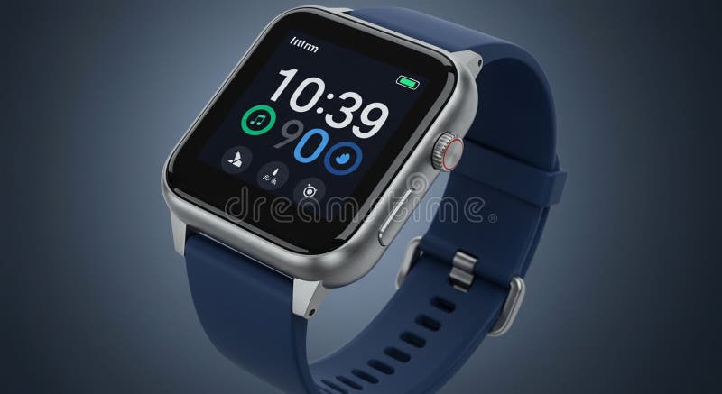 Smartwatch with a Square, Metal Bezel Featuring a Digital Display ...