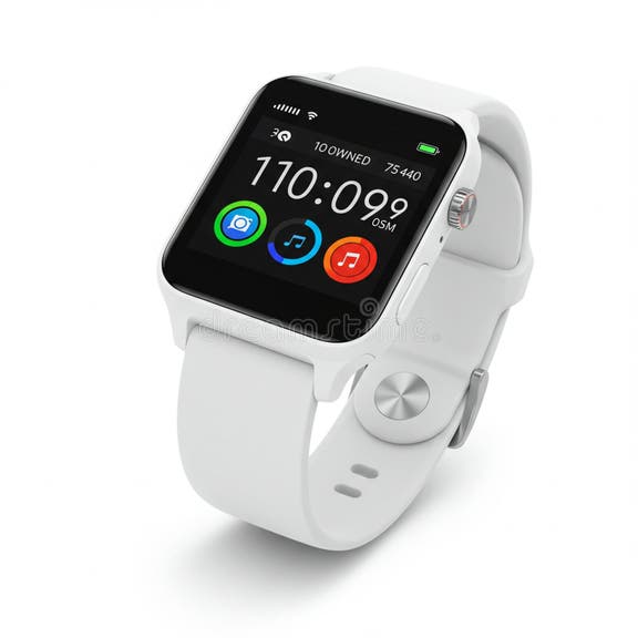 Smartwatch with a Square Touchscreen Displaying the Time As "110:099 ...