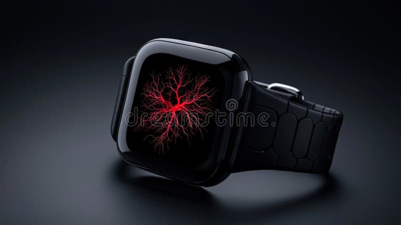 Smartwatch with a Striking Red Lightning Design on a Black Background ...